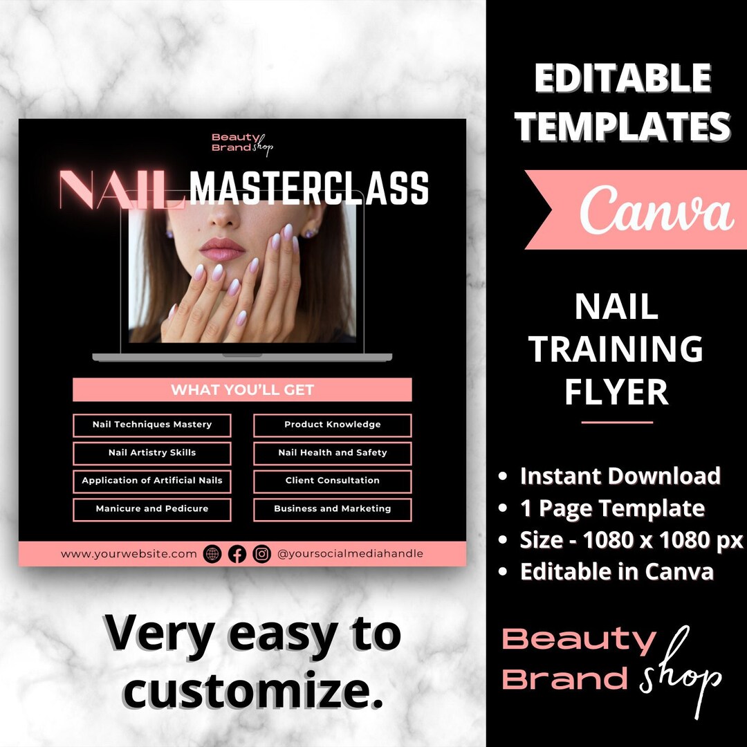 Nail Class Flyer, DIY Flyer Template Design, Nail Training Flyer, Nails ...