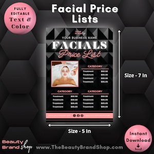 Facials Price List, Beauty Salon Flyer Pricelist Template, Price Menu ...