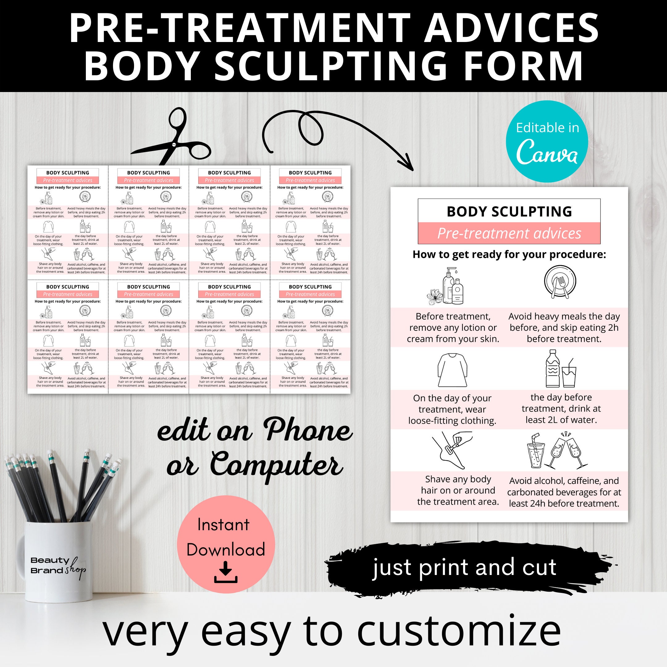 Editable Pre-treatment Advices, Body Sculpting Forms, Body Contouring ...