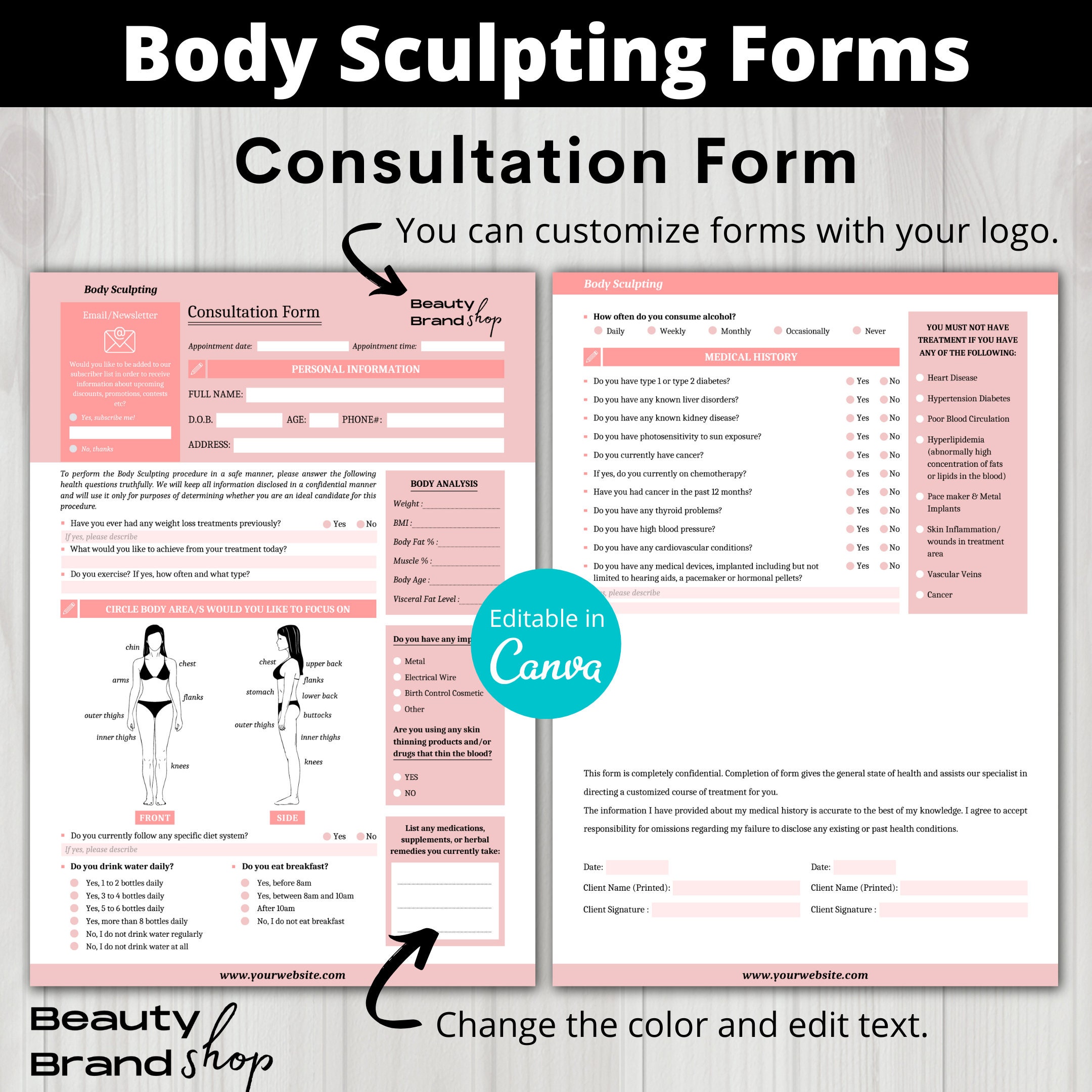 Body Sculpting Forms Editable Body Contouring Consent Form - Etsy Canada