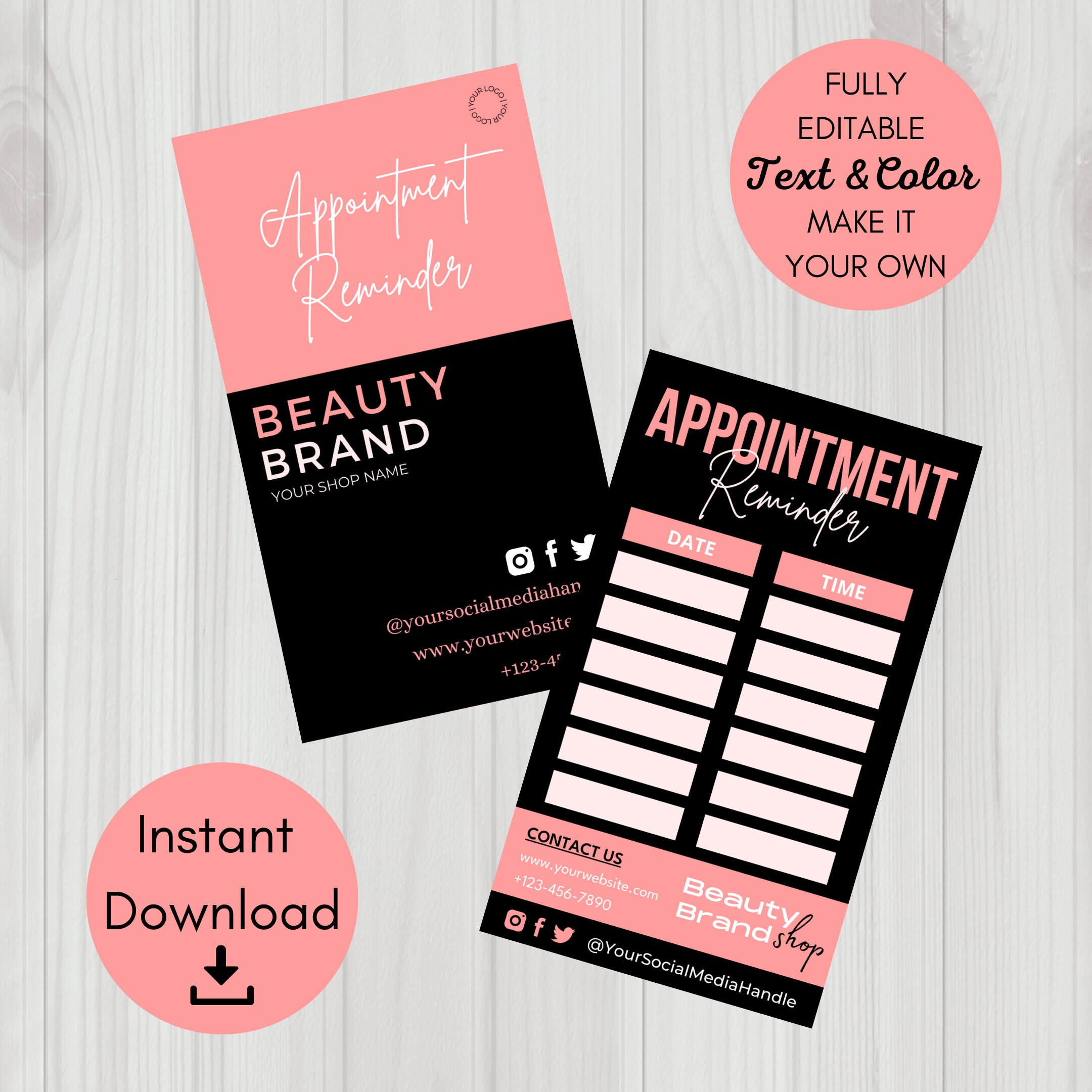 Appointment Reminder Card, Editable Reminder Card, Next Appointment ...