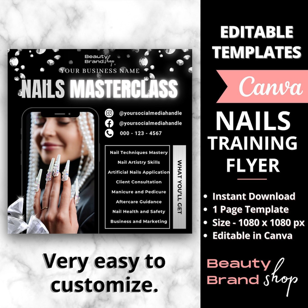 Nail Class Flyer, DIY Flyer Template Design, Nail Training Flyer, Nails ...