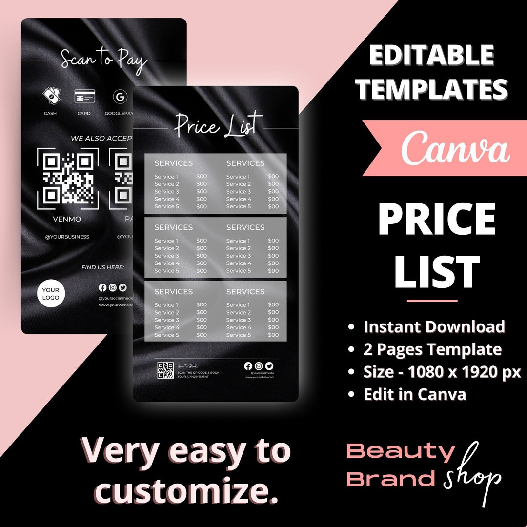 Stylish Price List Template for Makeup, Hair, Beauty, Spa, Lash ...