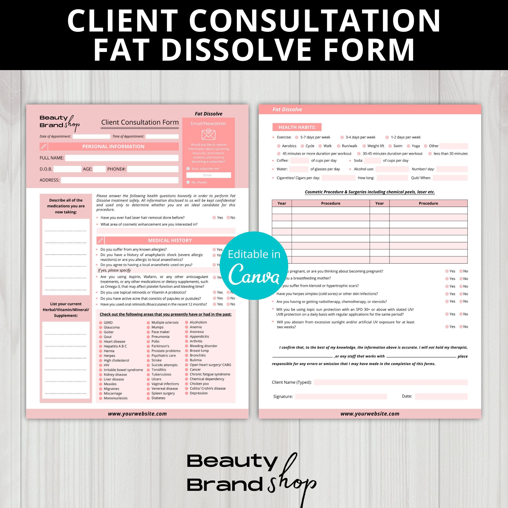 Consultation Form, Editable Fat Dissolving Forms, Fat Dissolving ...