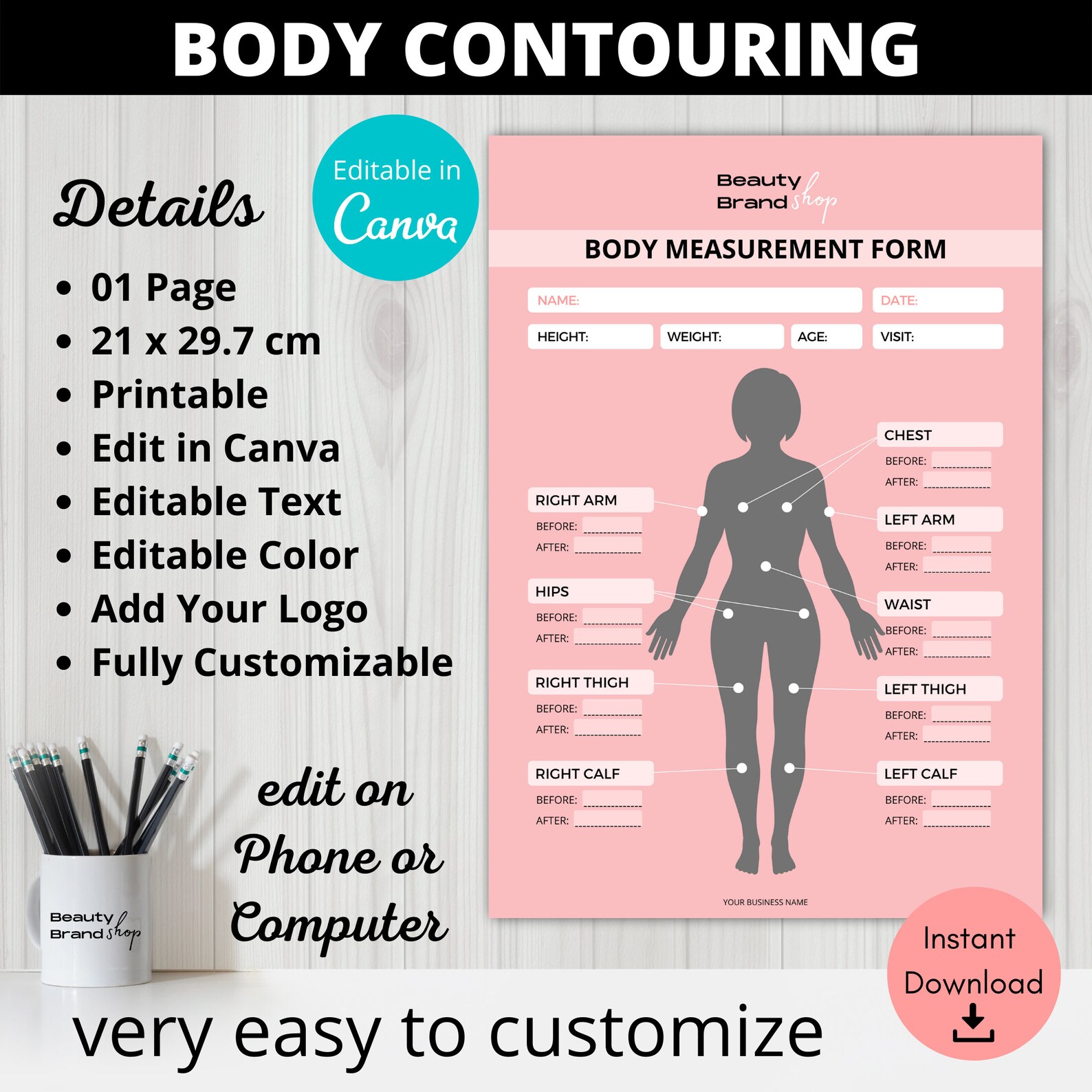 Body Contouring Body Measurement Form, Body Sculpting Consent Form ...