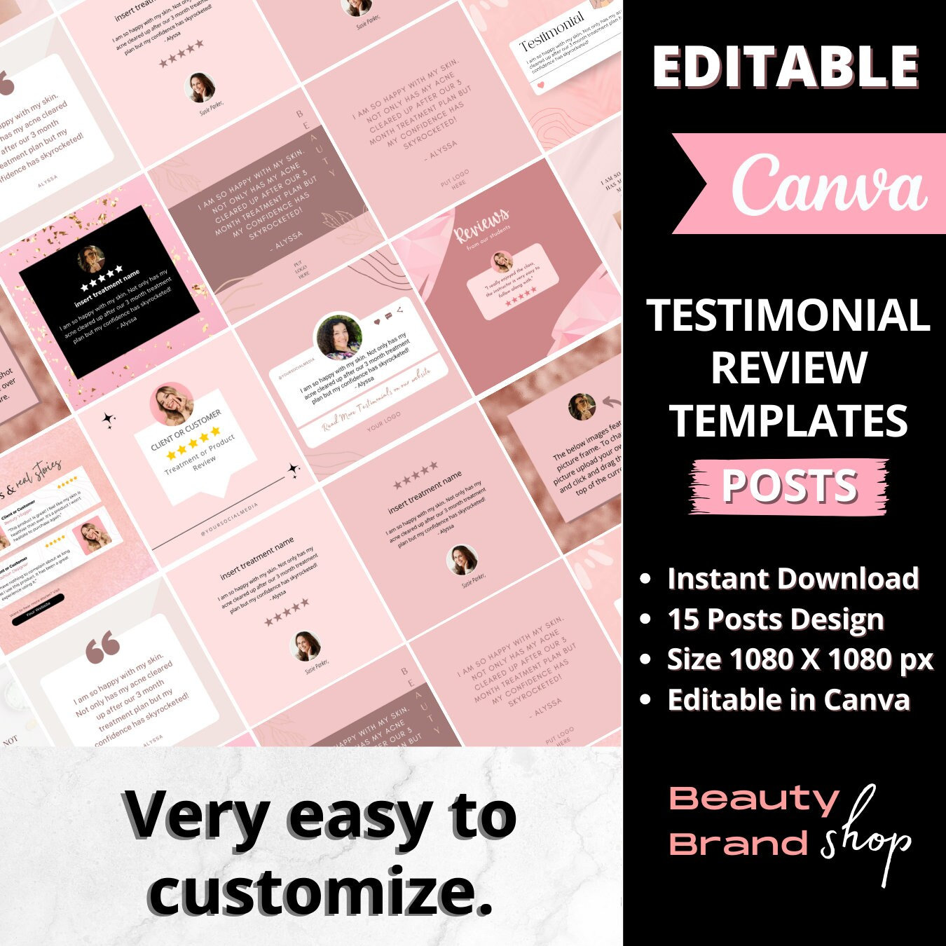 Testimonial Review Instagram Templates, Editable Skincare Social Media ...