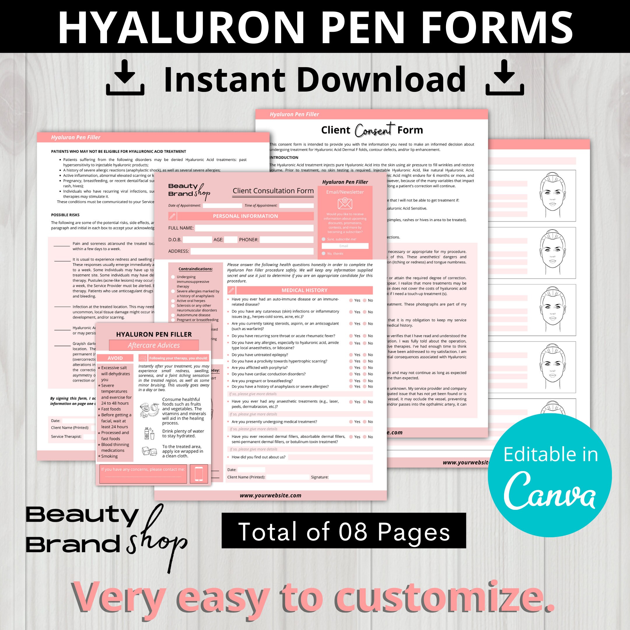 Hyaluron Pen Bundle, Hyaluron Pen Forms, Precare and Aftercare Cards ...