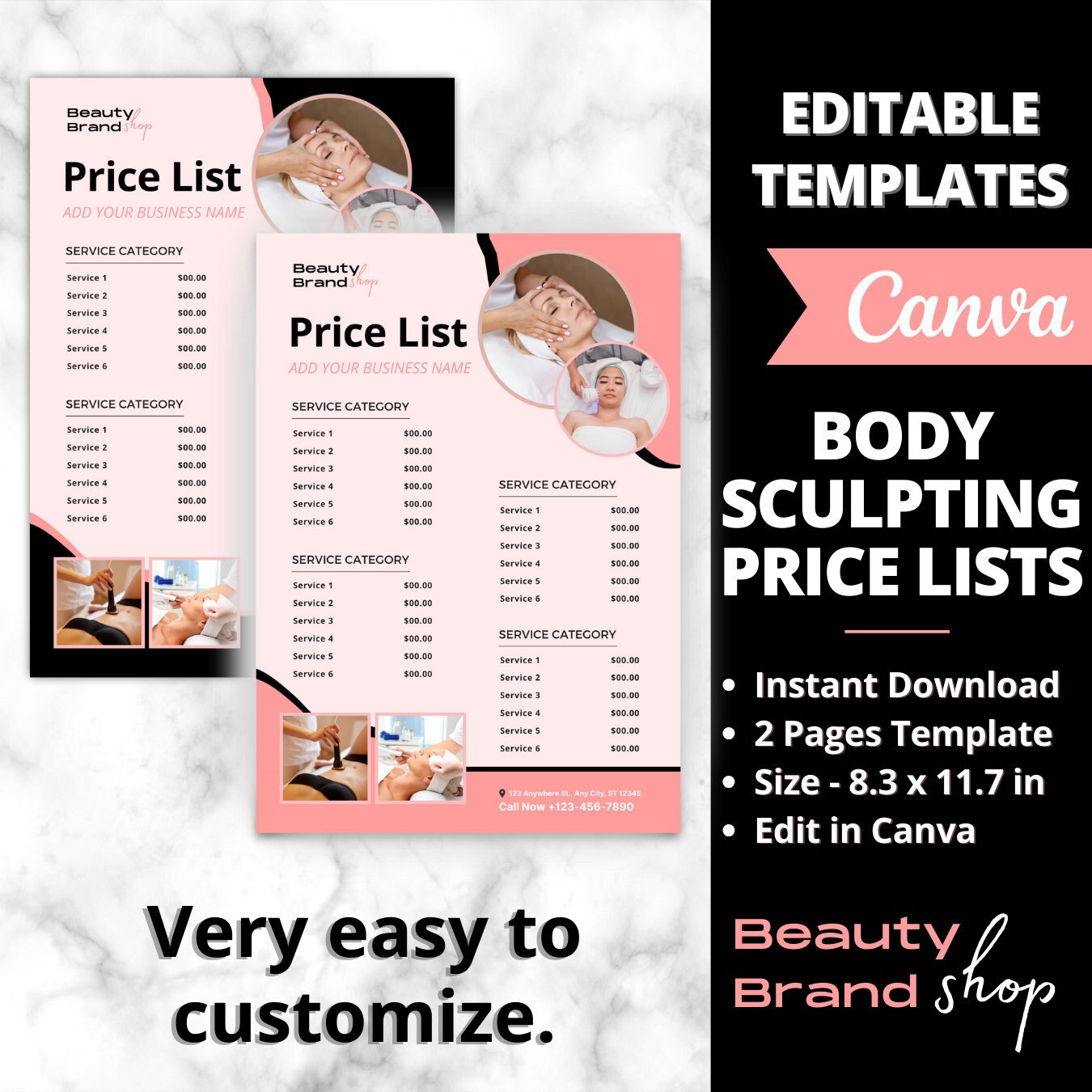 Body Sculpting Pricelist, Price List Template, Printable Pricing Menu ...