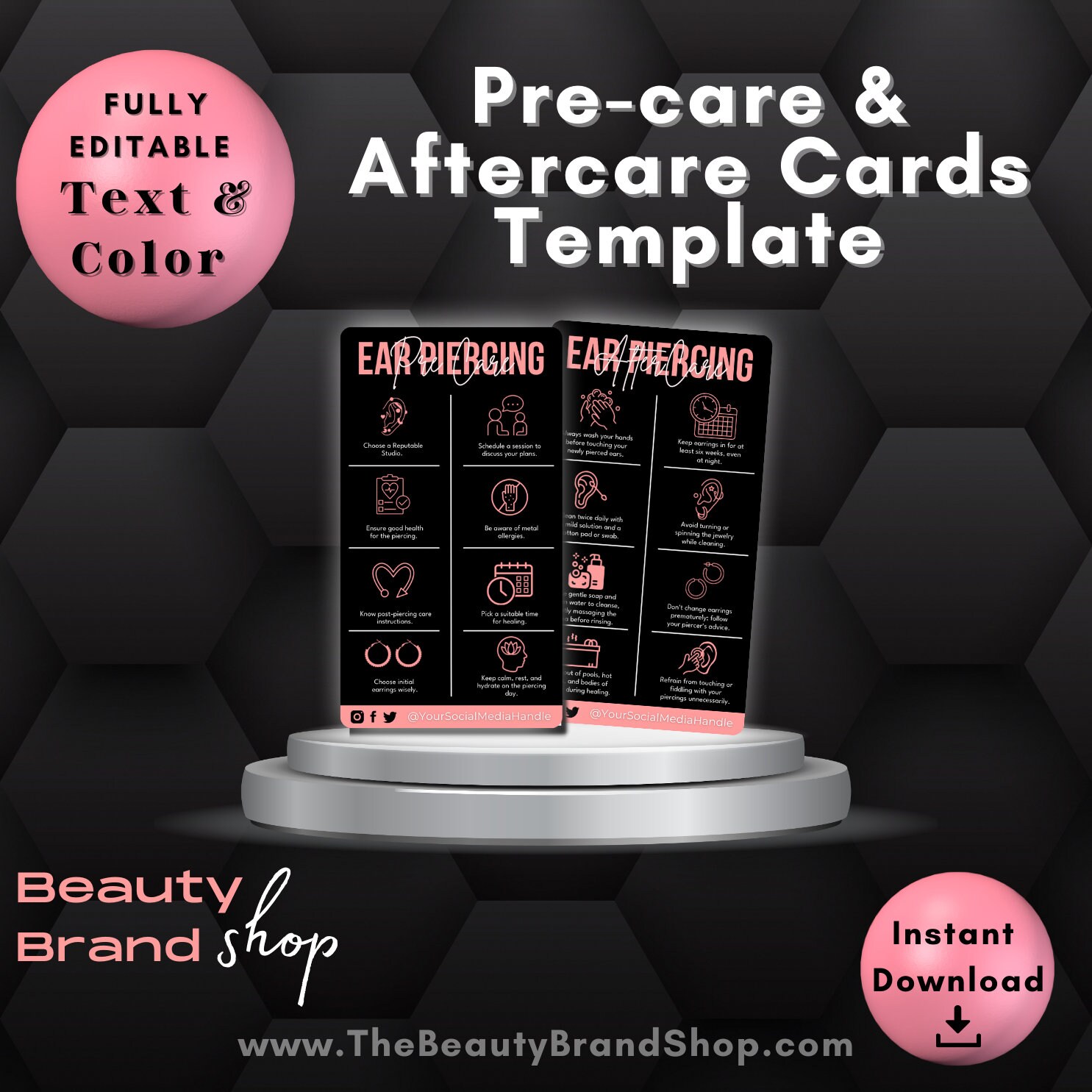 Ear Piercing Aftercare Template Editable Piercing Guide Card - Etsy