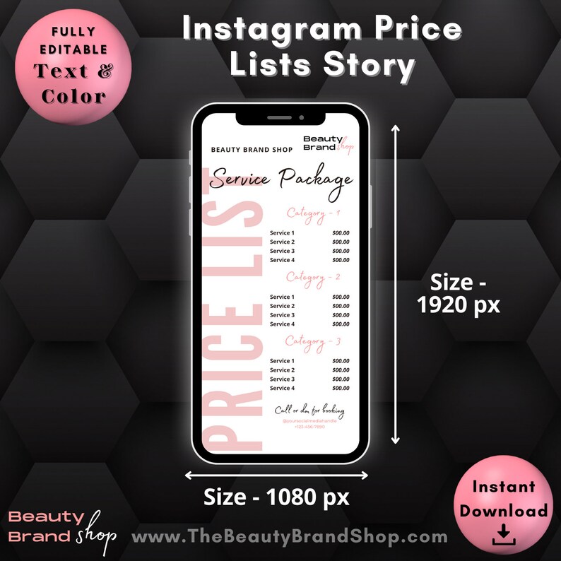 Instagram Price List Template, Editable Price List, IG Stories Price ...