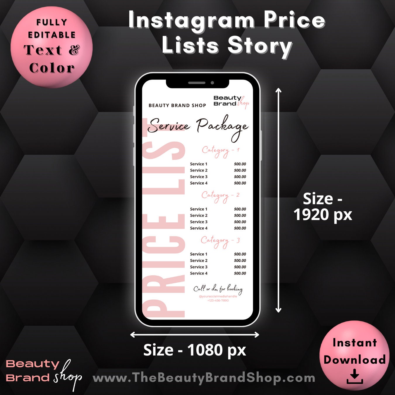 Instagram Price List Template, Editable Price List, IG Stories Price ...