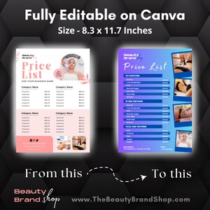 Editable Price List Template, Estheticians Beauty Spa Salons Price List ...