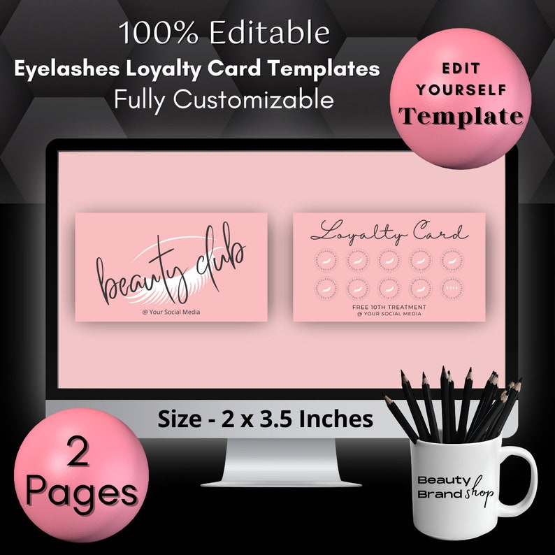 Lash Loyalty Card, Editable Loyalty Cards, Eyelashes Loyalty Card ...