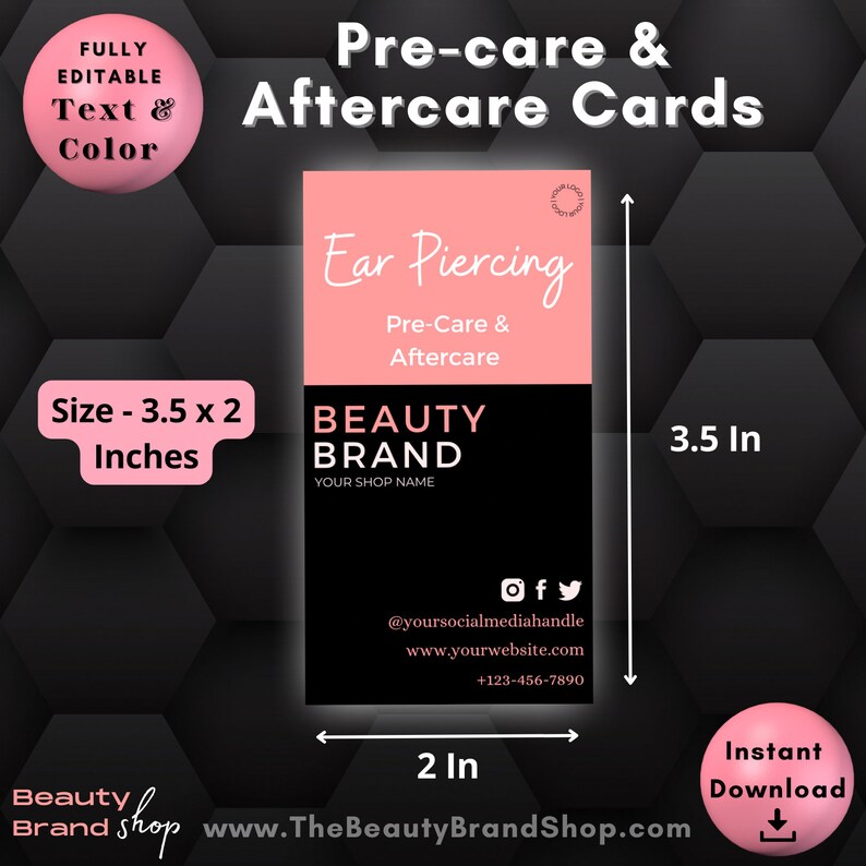 Ear Piercing Aftercare Template, Editable Piercing Guide Card, Piercing ...