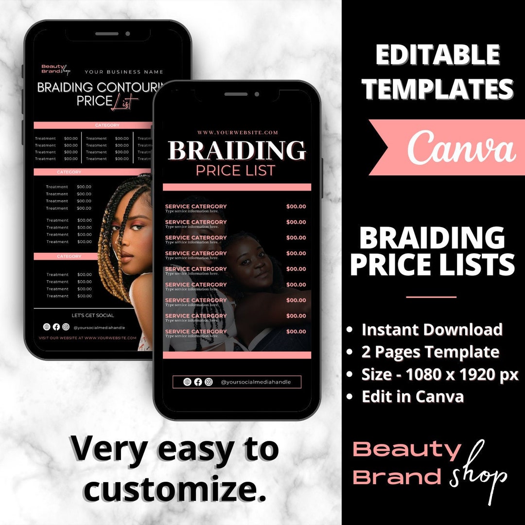 Braiding Price List Story Template, Beauty Hair Salon Stylists Pricing ...