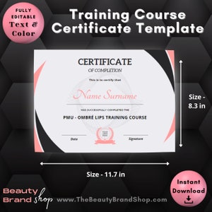 Completion Certificate Template, Customizable Certificate of ...