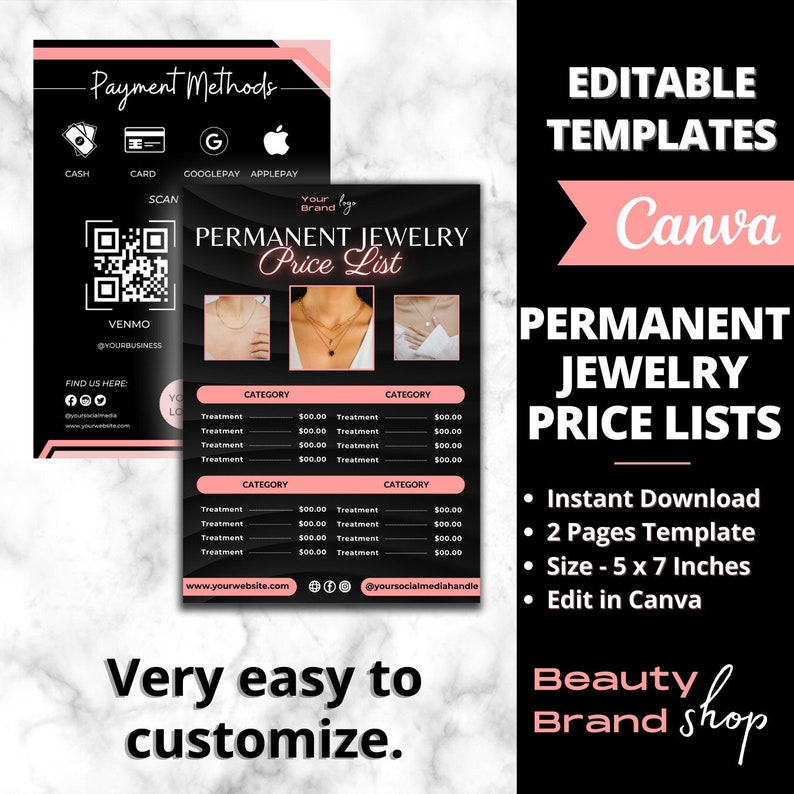 Editable Permanent Jewelry Price Lists, Printable Price List Design ...