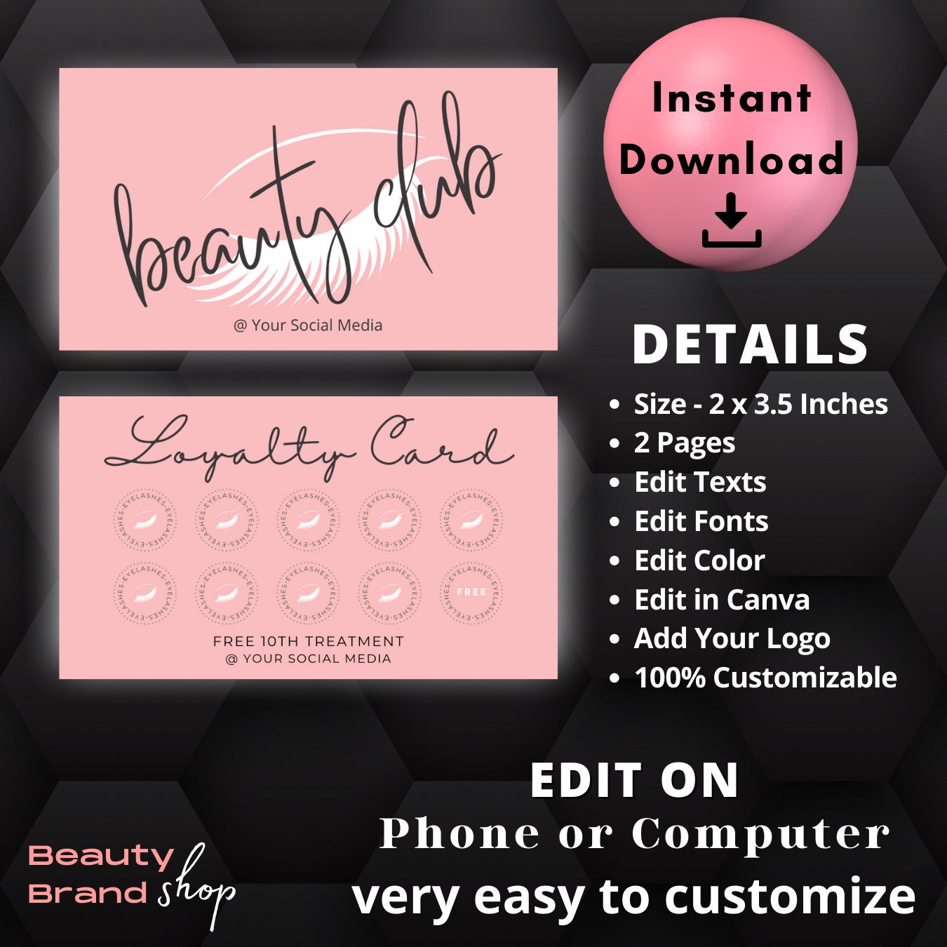 Lash Loyalty Card, Editable Loyalty Cards, Eyelashes Loyalty Card ...