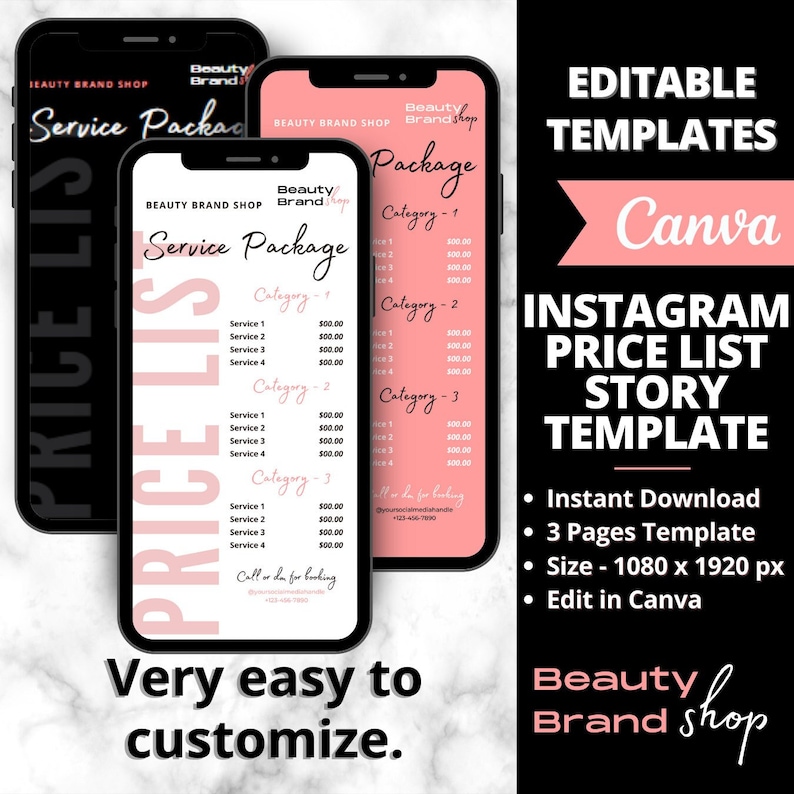 Instagram Price List Template, Editable Price List, IG Stories Price ...