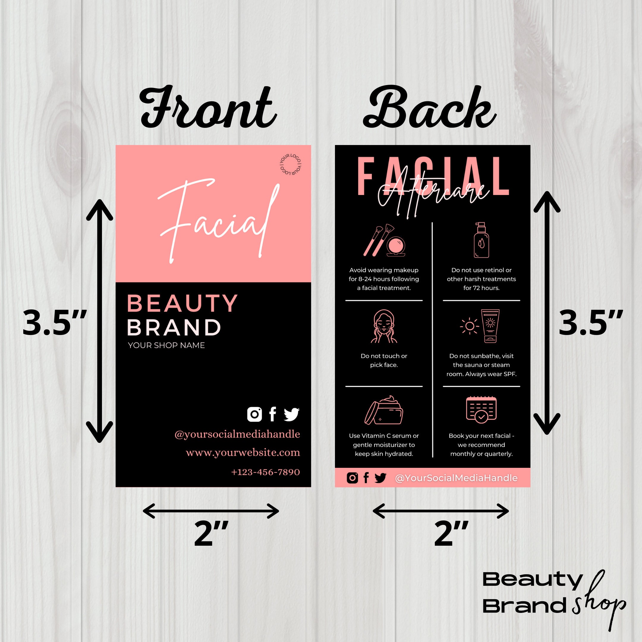 Facial Care Card Template, Editable Facial Aftercare Card, Facial ...
