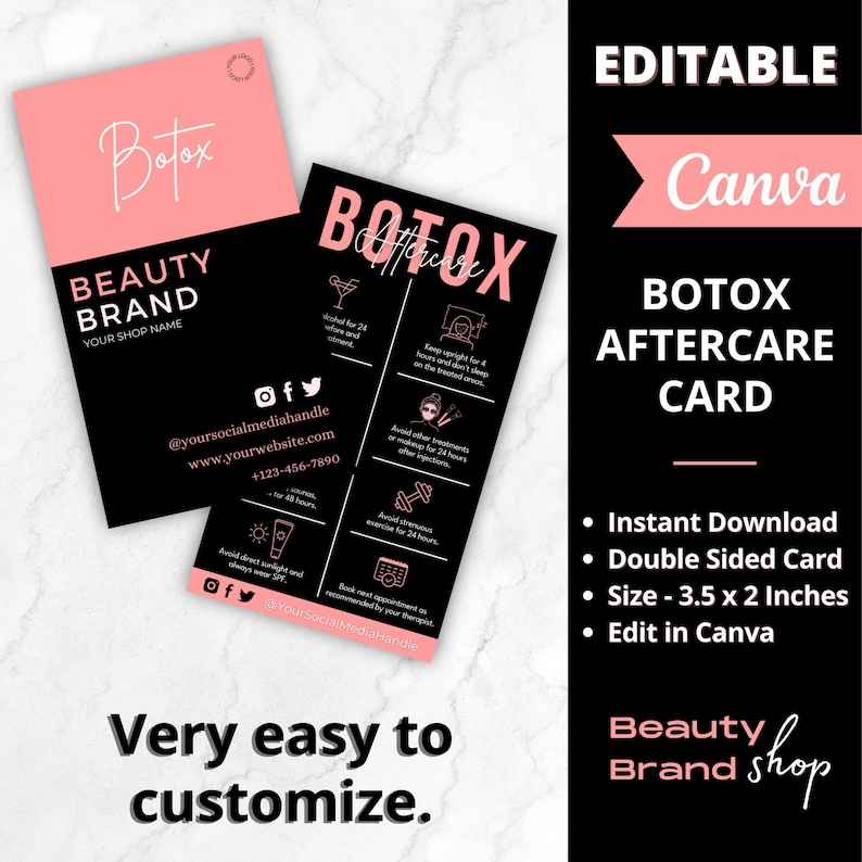 Botox Aftercare Card Template, Editable Botox Post Care Cards, Anti ...