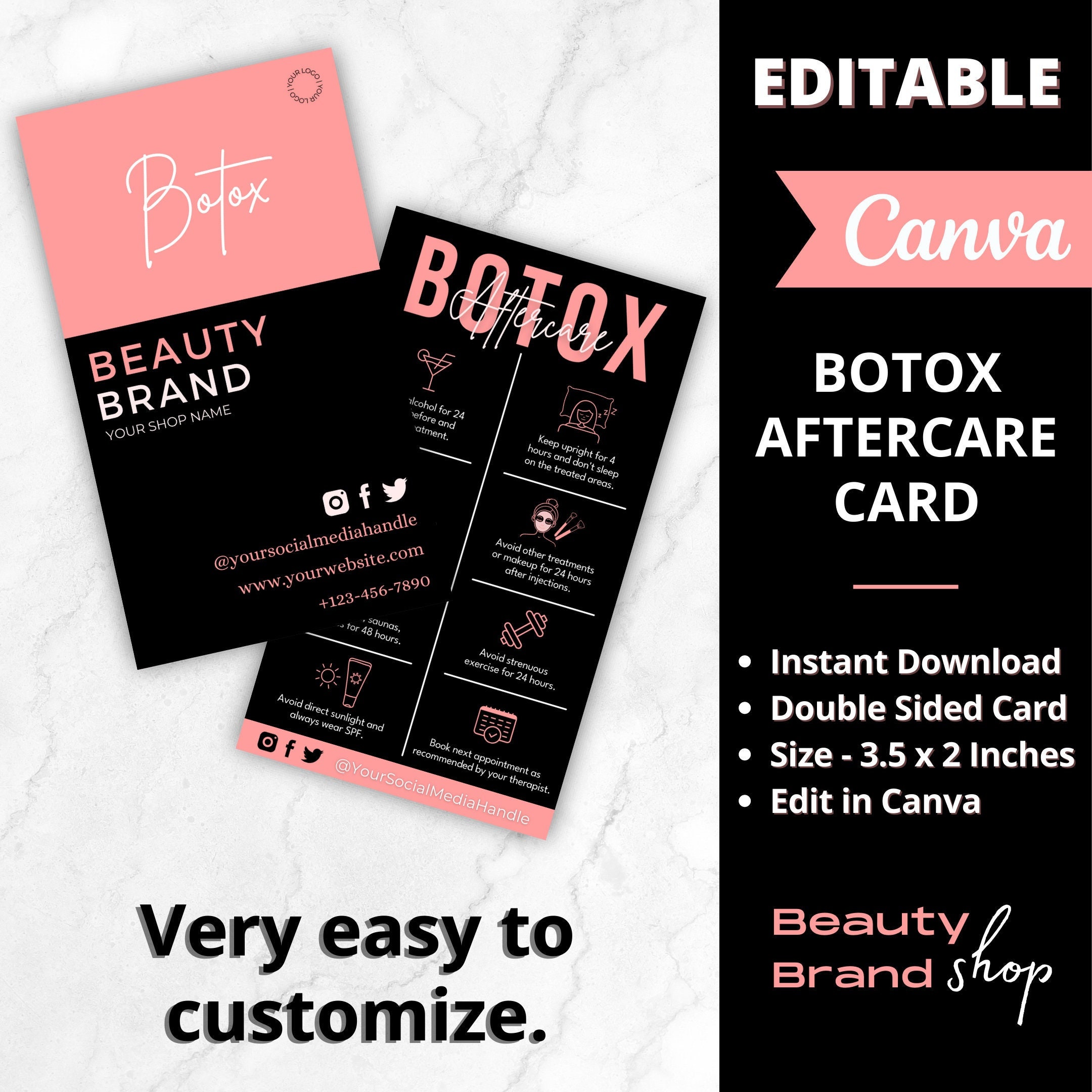 Botox Aftercare Card Template, Editable Botox Post Care Cards, Anti ...