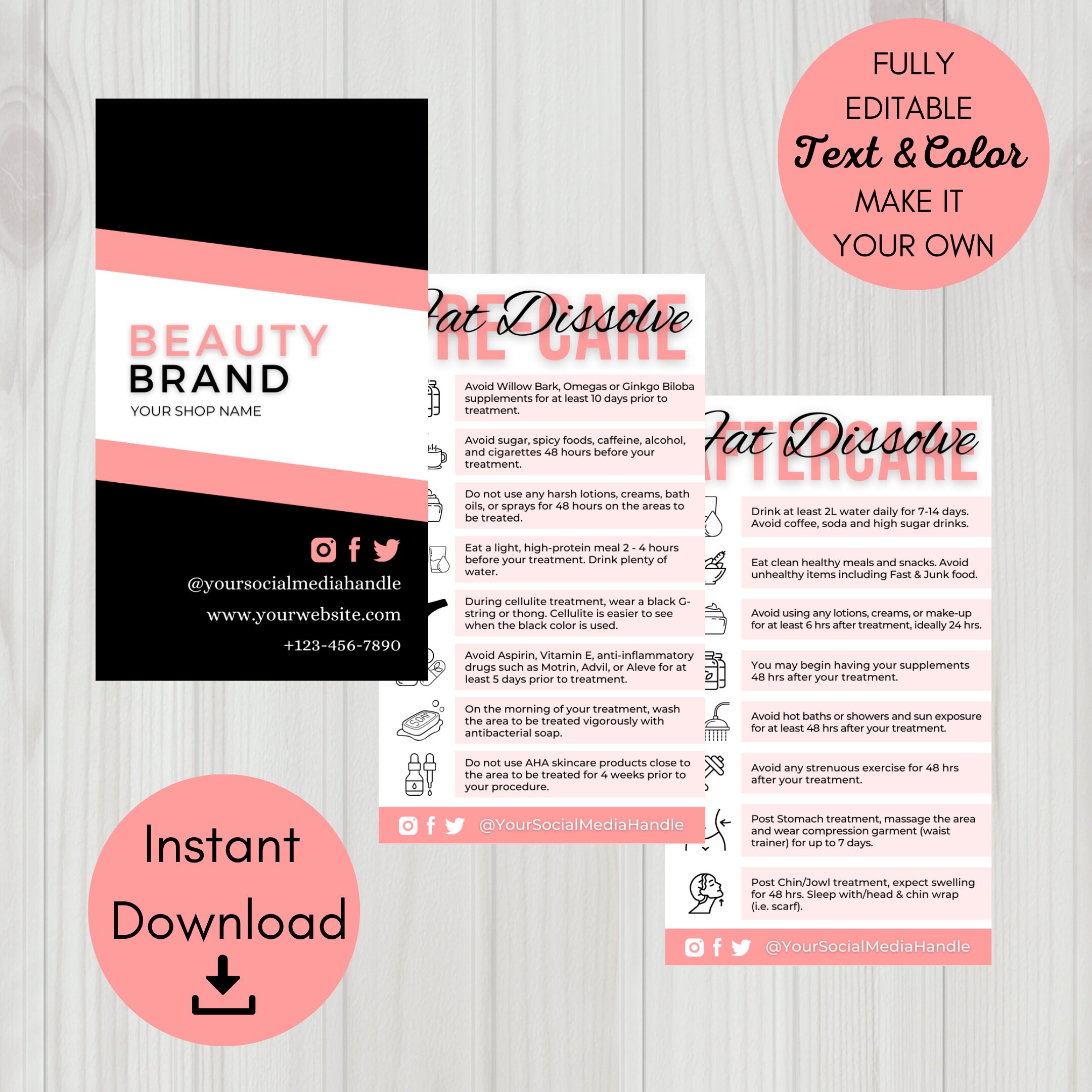 Fat Dissolve Cards, Pre Care and Post Care Business Cards, Fat ...