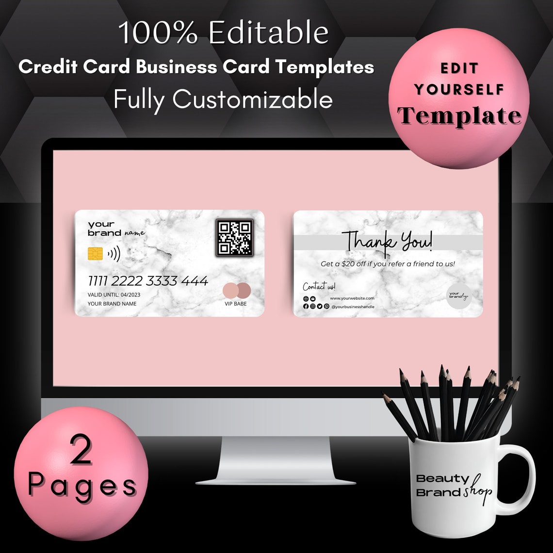 Credit Card Styled Business Card, Business Card With QR Code, Credit ...