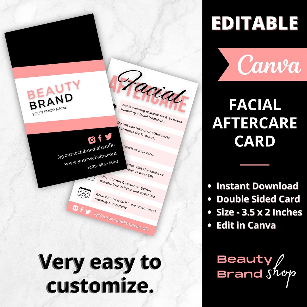 Editable Facial Aftercare Card, Facial Treatment Post Care Guide ...