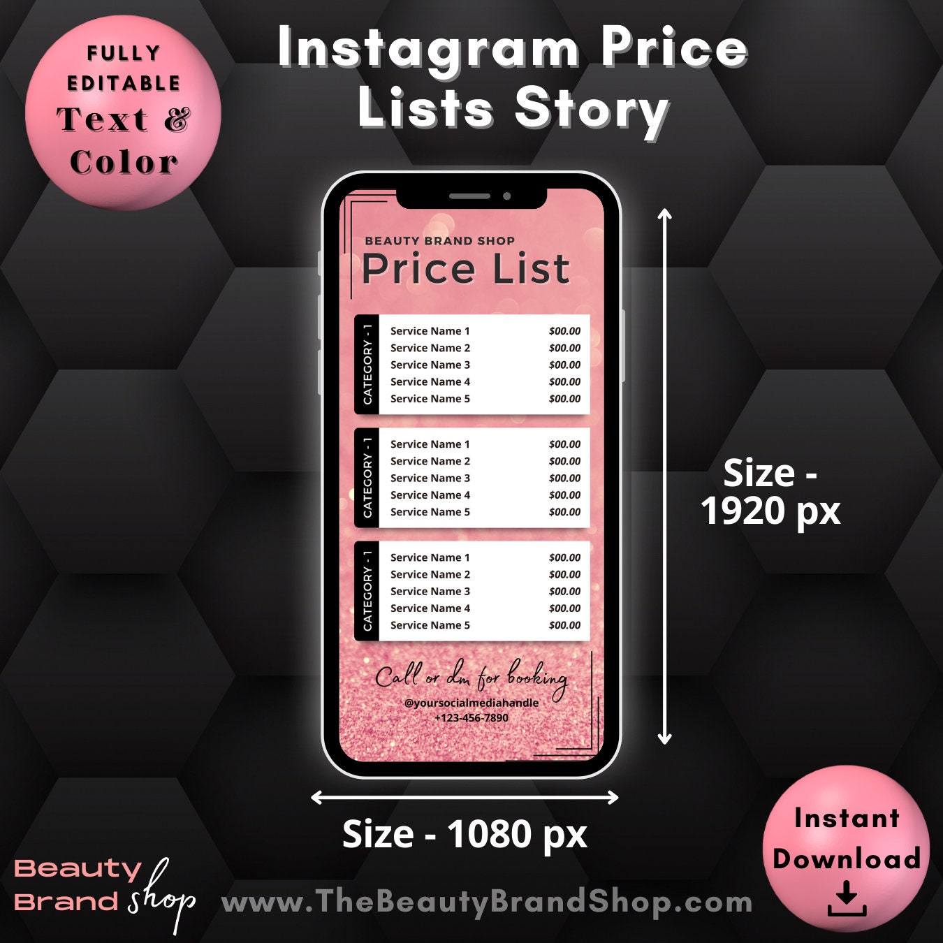 Instagram Price List Template for Story Highlights, IG Stories Price ...
