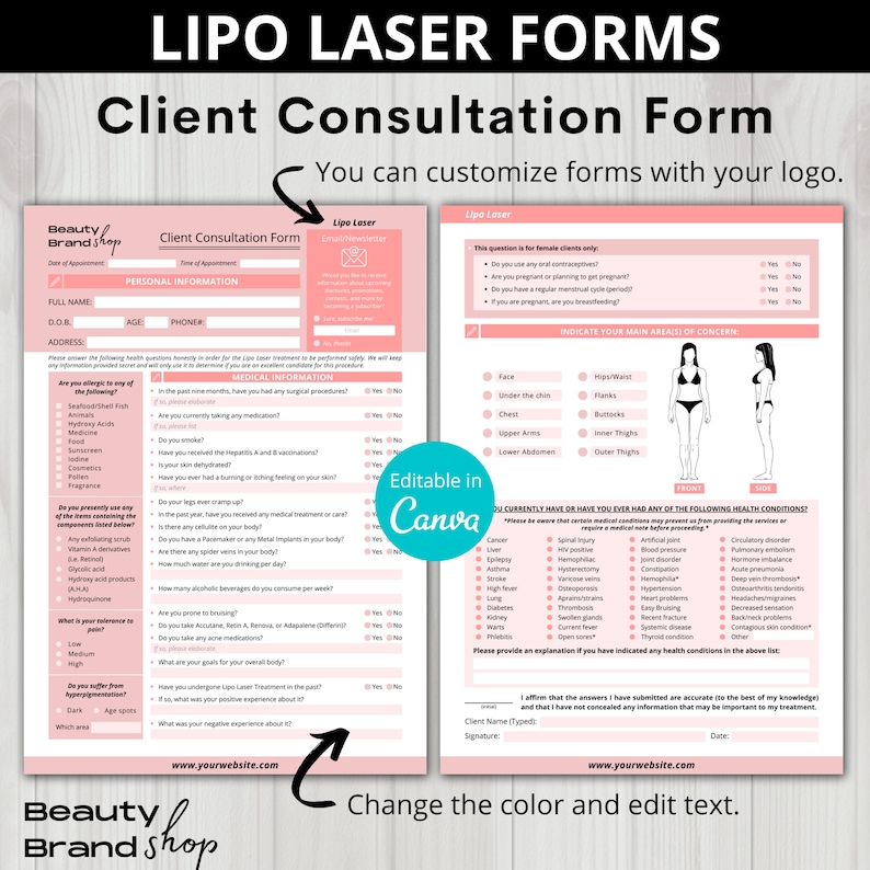 Laser Lipo Consent Forms, Body Sculpting Consultation Forms, Laser ...