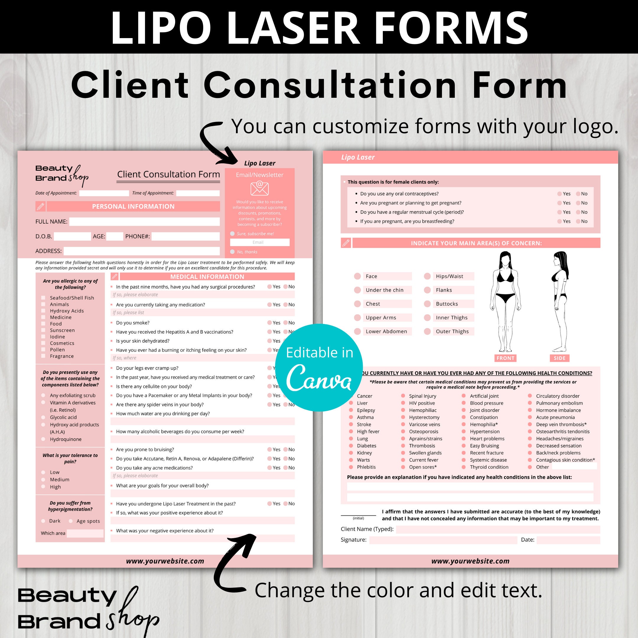 Laser Lipo Consent Forms, Body Sculpting Consultation Forms, Laser ...