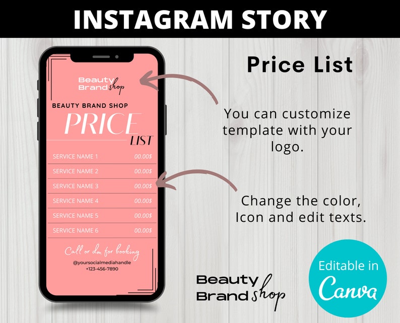 Editable Instagram Price List Template Instagram Story Price - Etsy