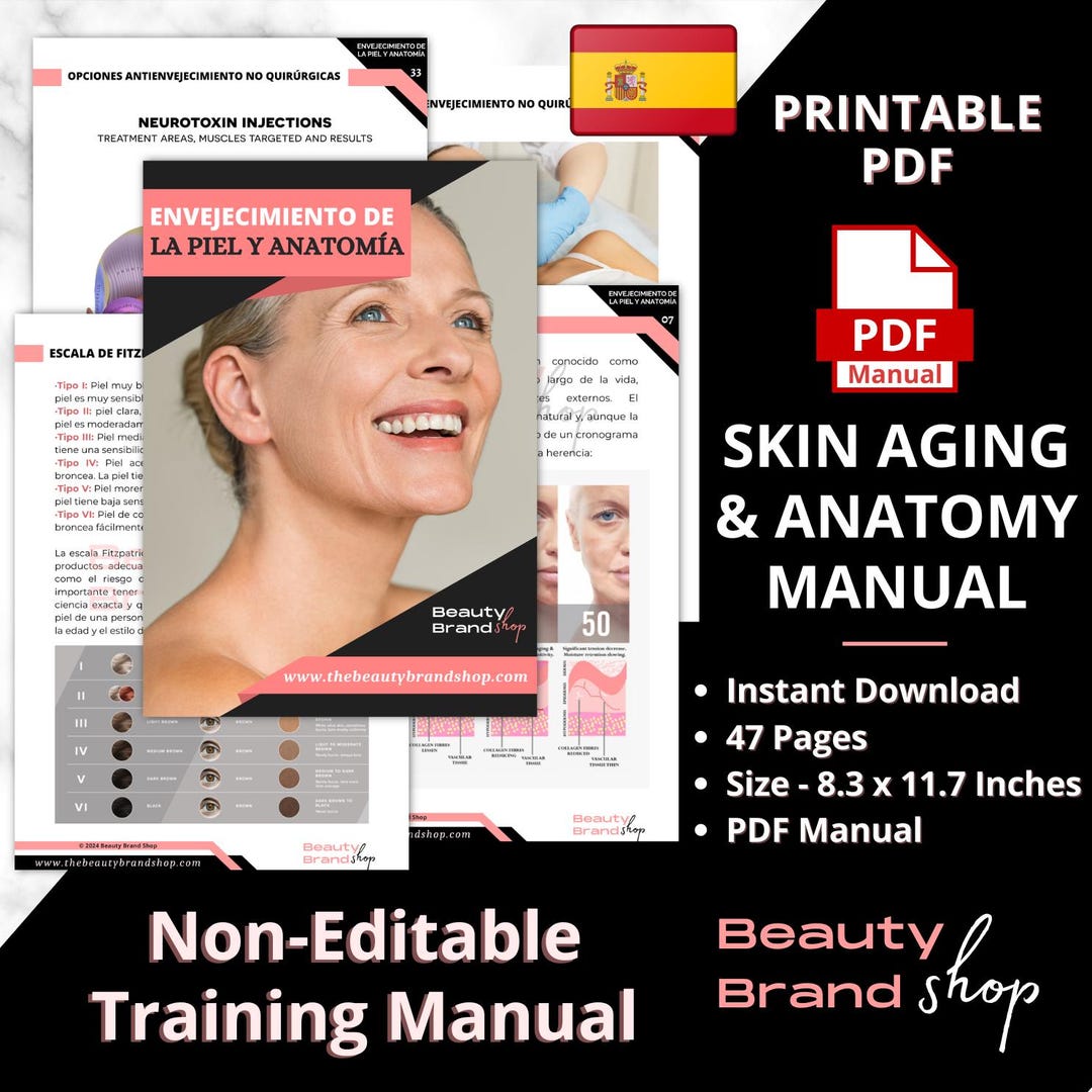 SPANISH Version-skin Aging & Anatomy Manual, Beauty Training Resource ...