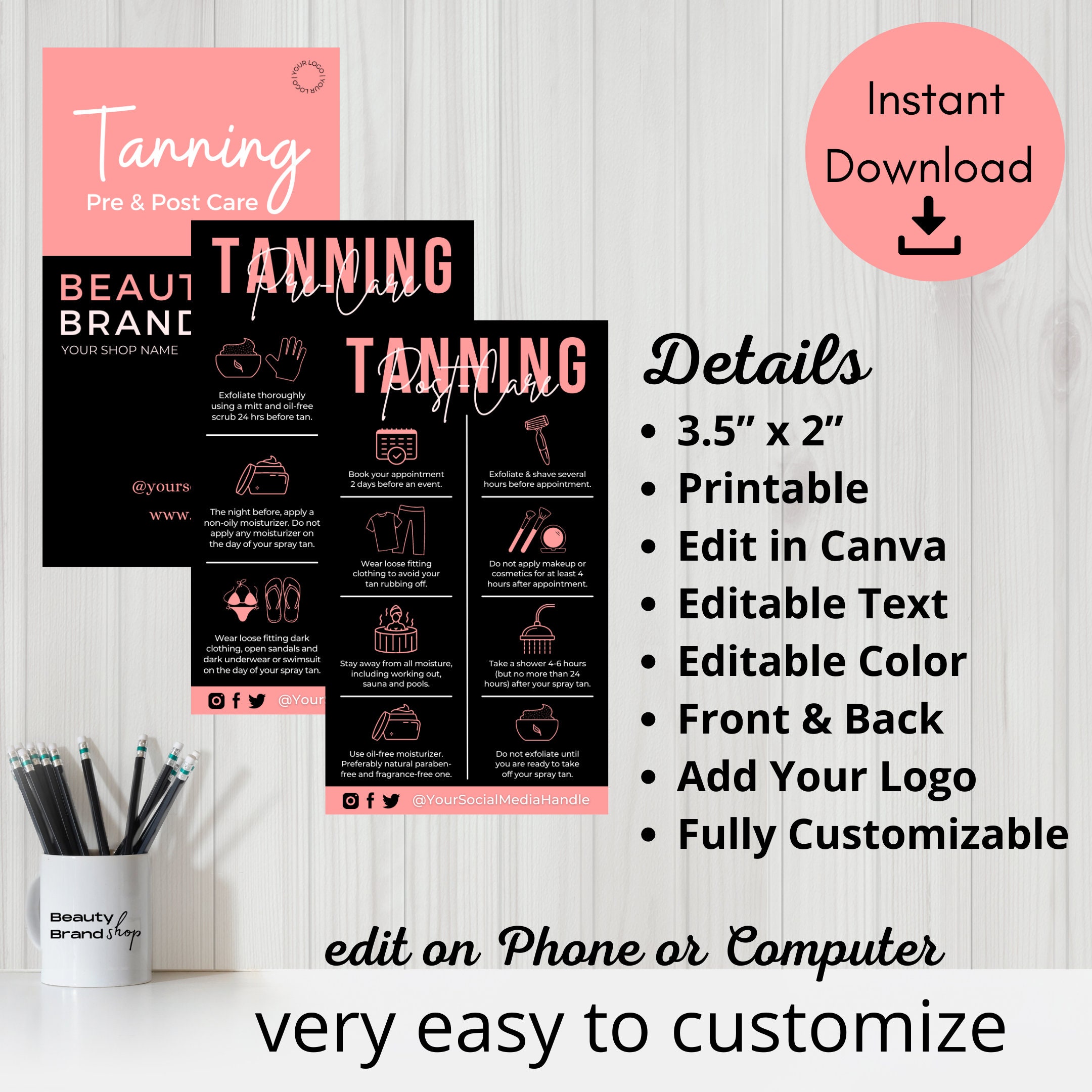 Spray Tanning Pre & Post Care Cards Templates, Spray Tan Aftercare ...
