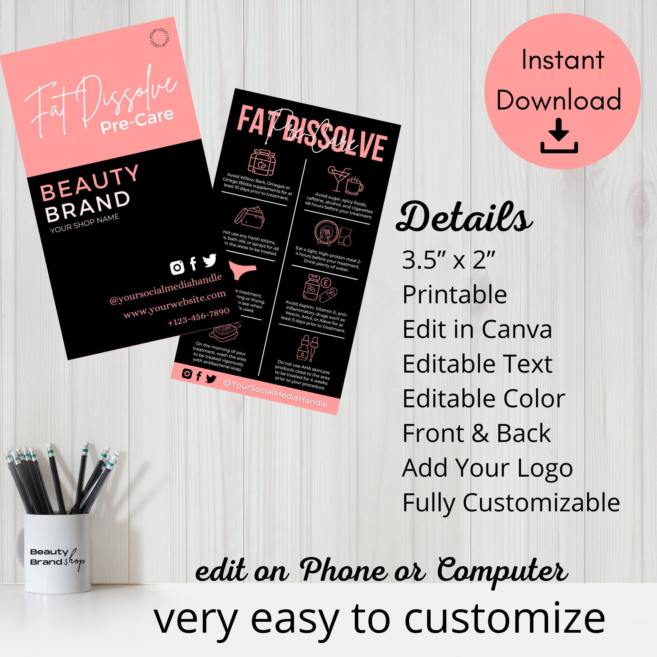 Editable Fat Dissolving Pre Care Card Fat Dissolver Care - Etsy Canada