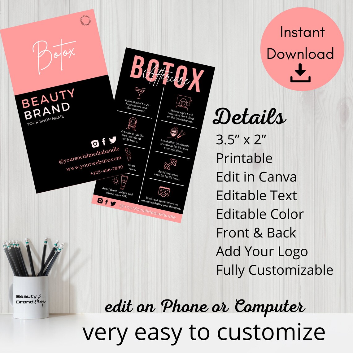 Botox Aftercare Card Template, Editable Botox Post Care Cards, Anti ...