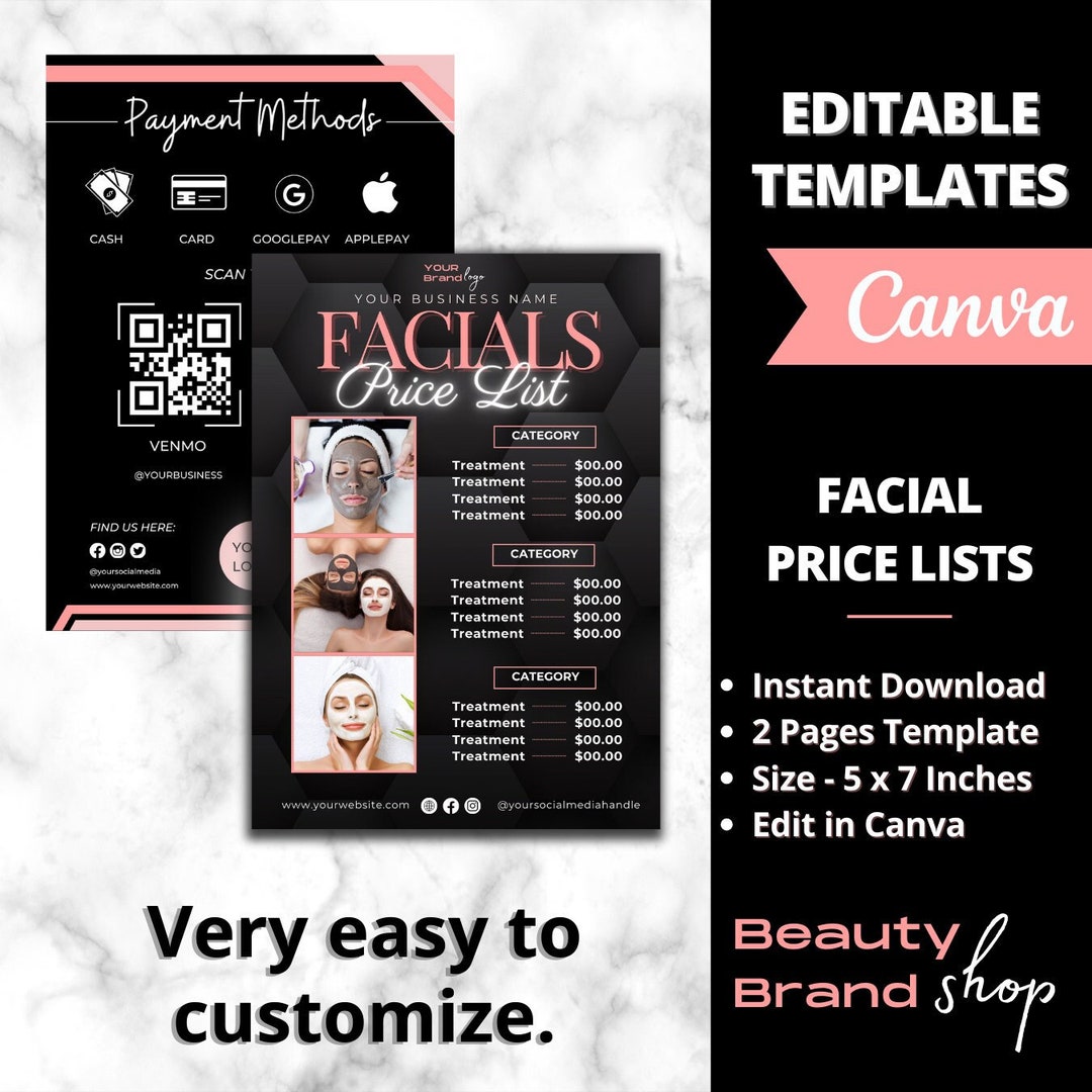 Facials Price List, Beauty Salon Flyer Pricelist Template, Price Menu ...