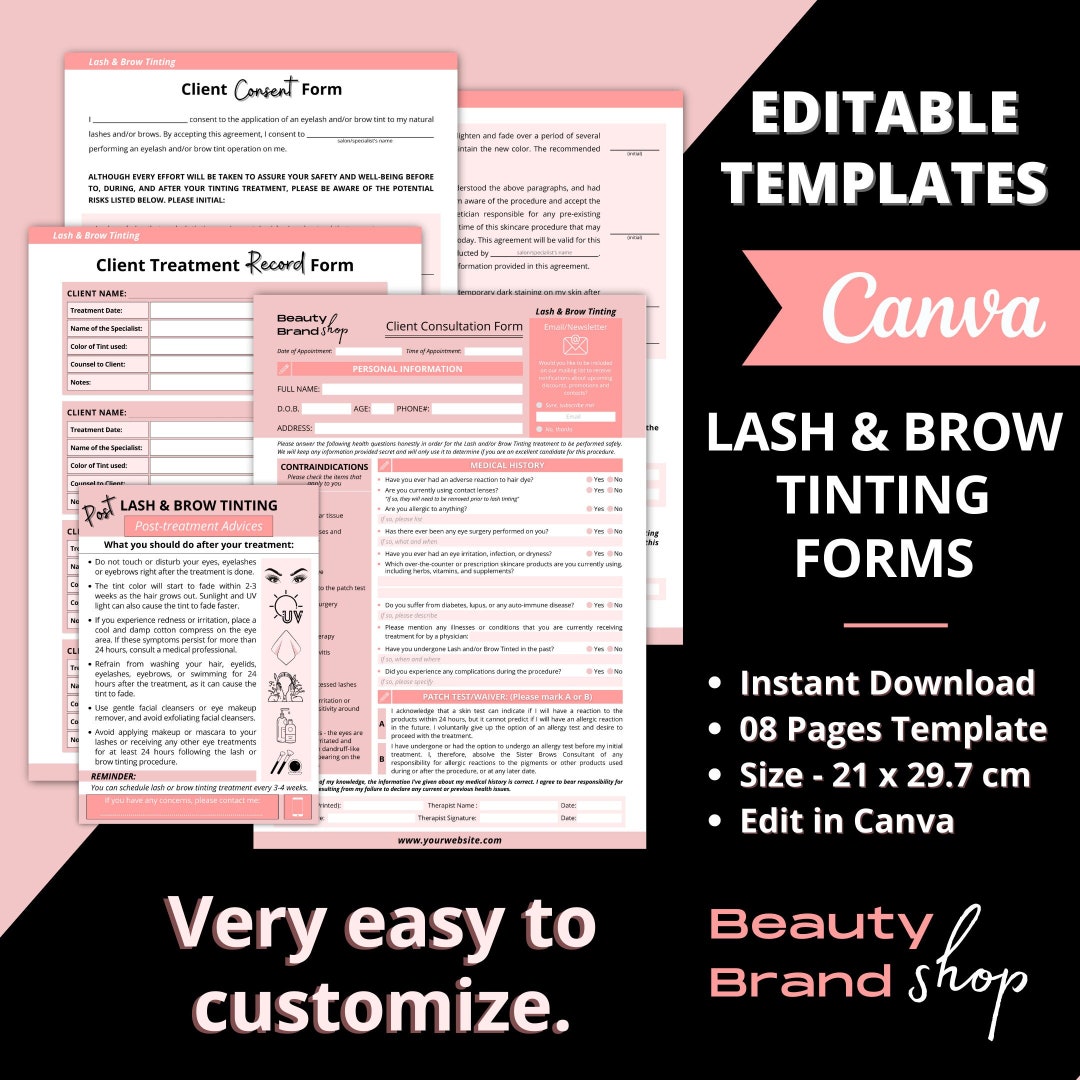 Lash and Brow Tinting Forms, Lash Tint Consultation, Tinting Consent ...