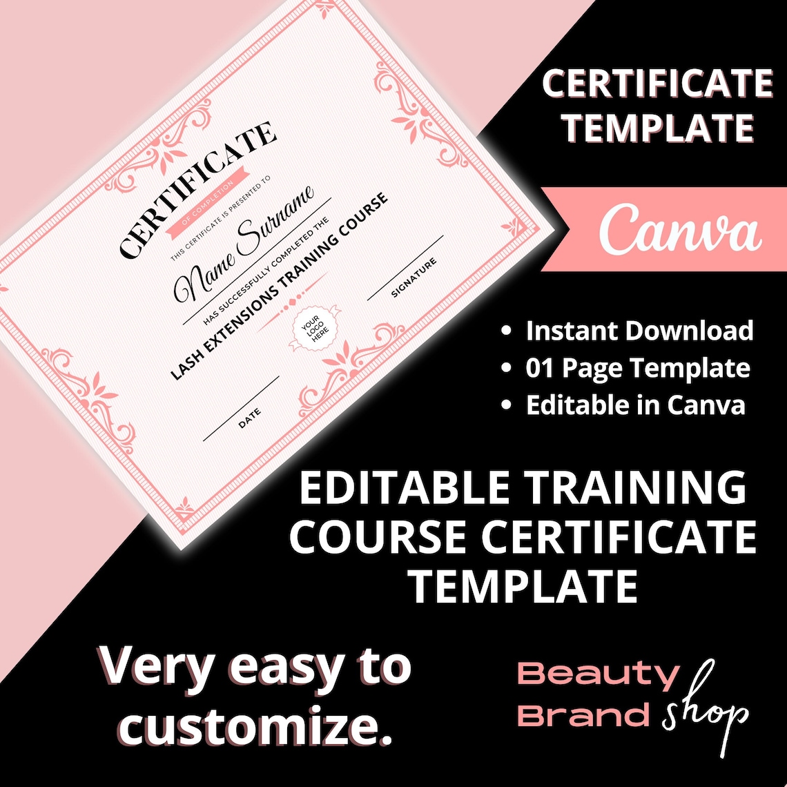 Printable Certificate of Completion Template Beauty Course - Etsy