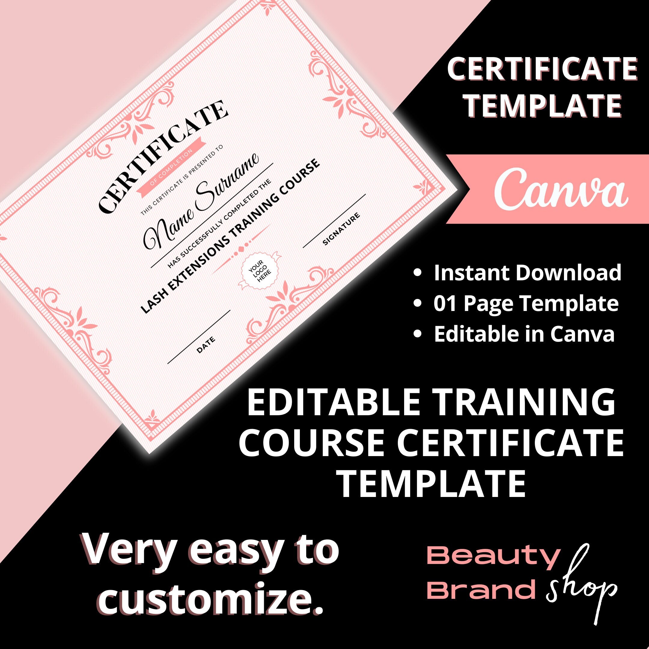 Printable Certificate of Completion Template Beauty Course - Etsy