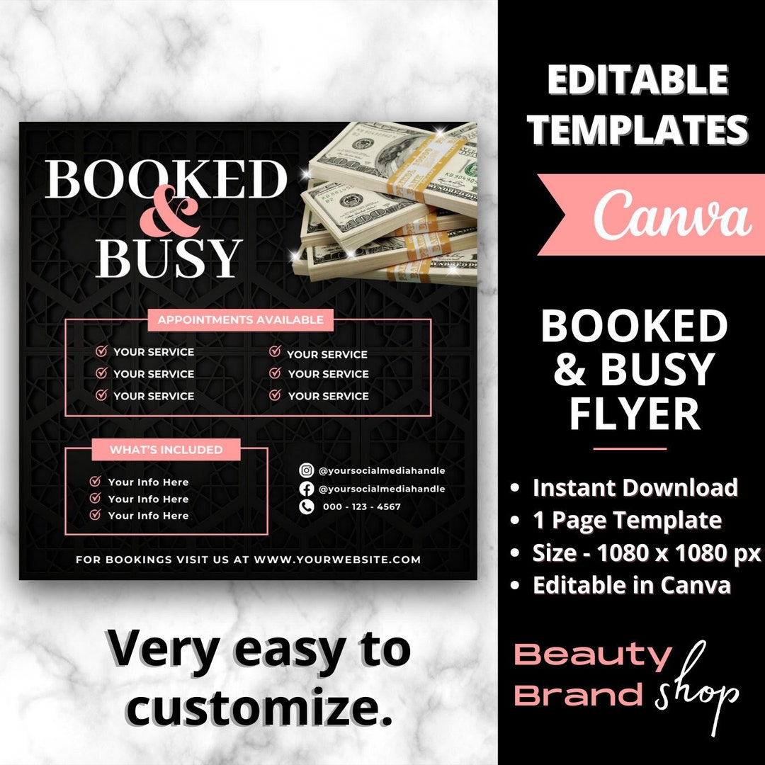 Booked & Busy Flyer, All Booked up Flyer, Premade Business Flyers ...