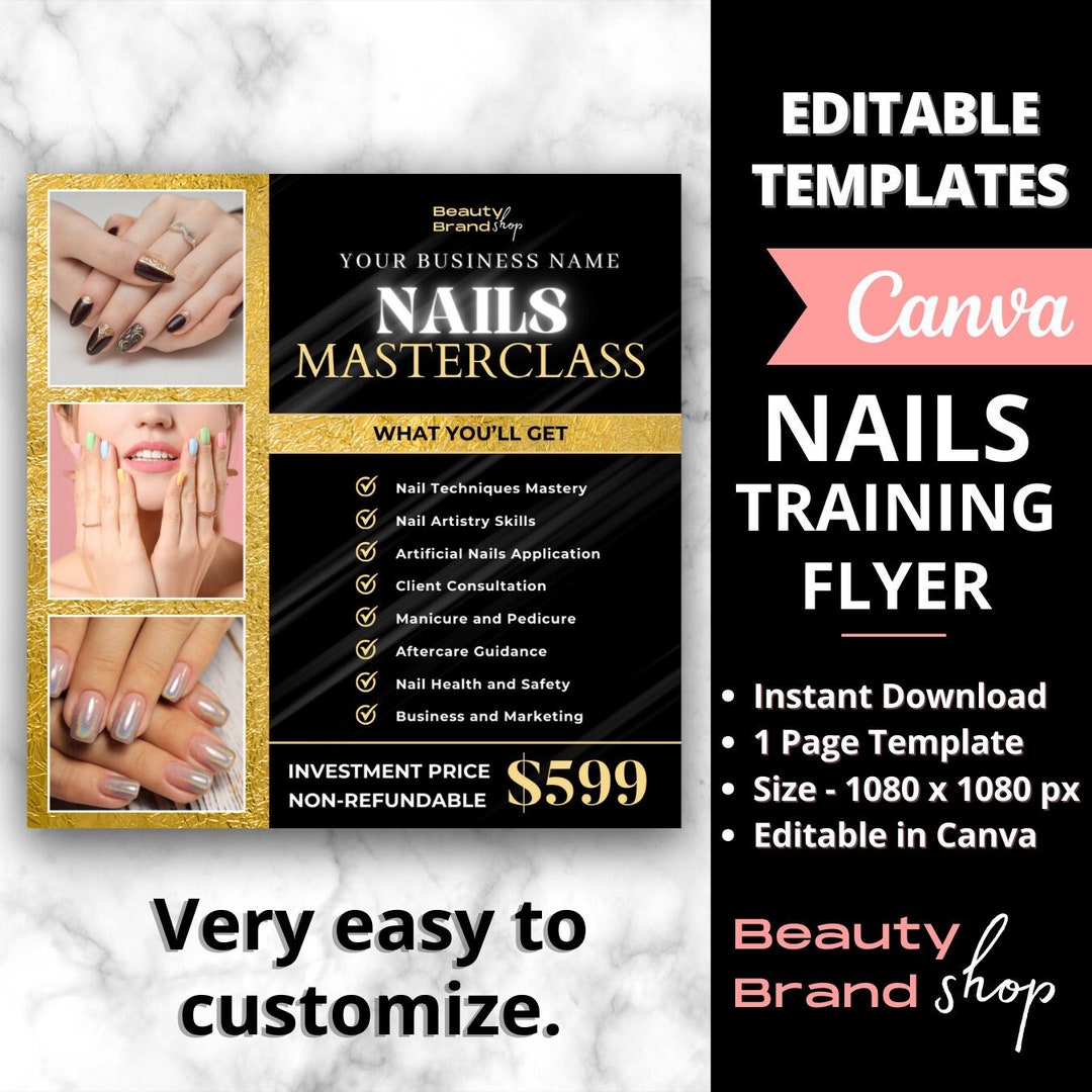 Nail Class Flyer, DIY Flyer Template Design, Nail Training Flyer, Nails ...