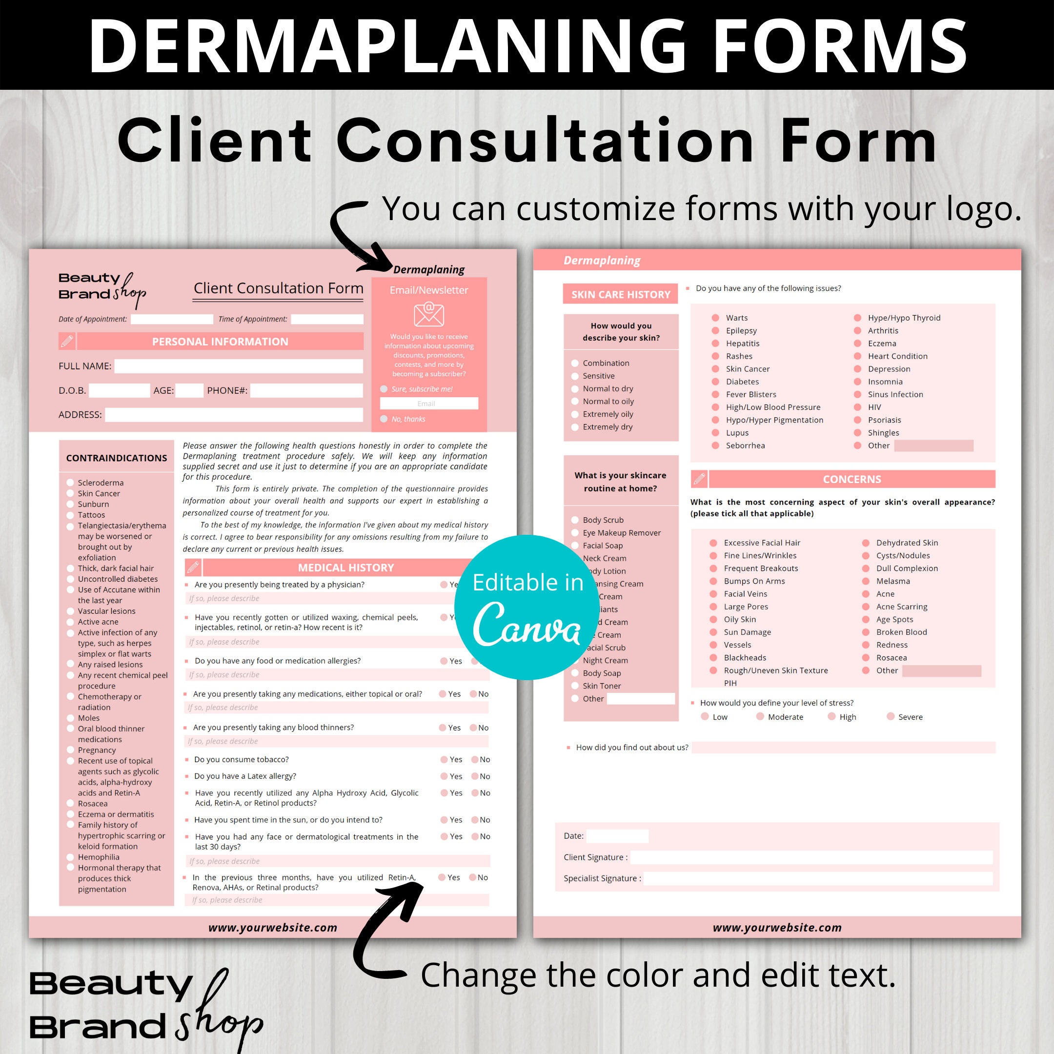 Editable Dermaplaning Consent Forms, Dermaplane Intake Form ...