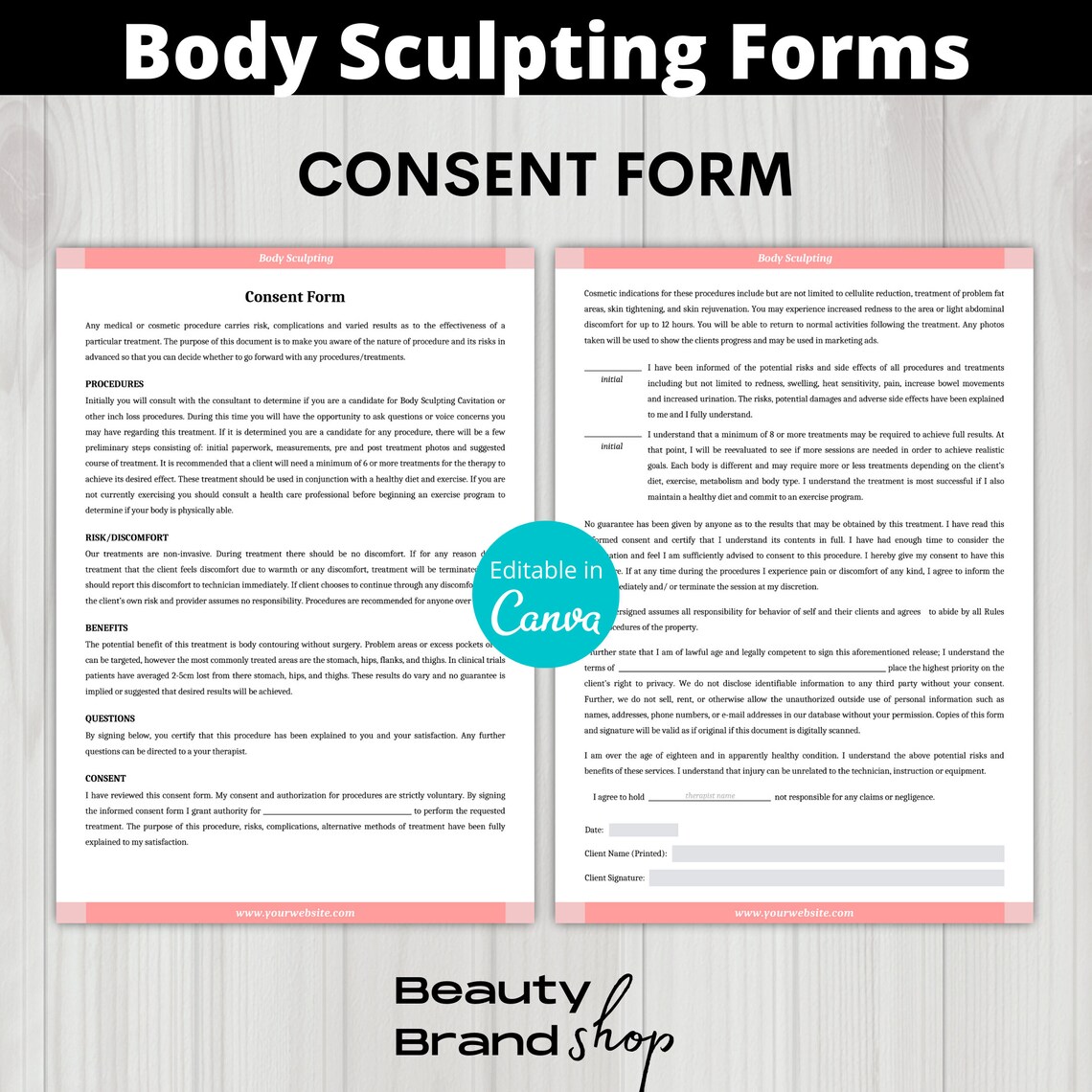 Editable Consent Form Body Sculpting Forms Body Contouring - Etsy Canada