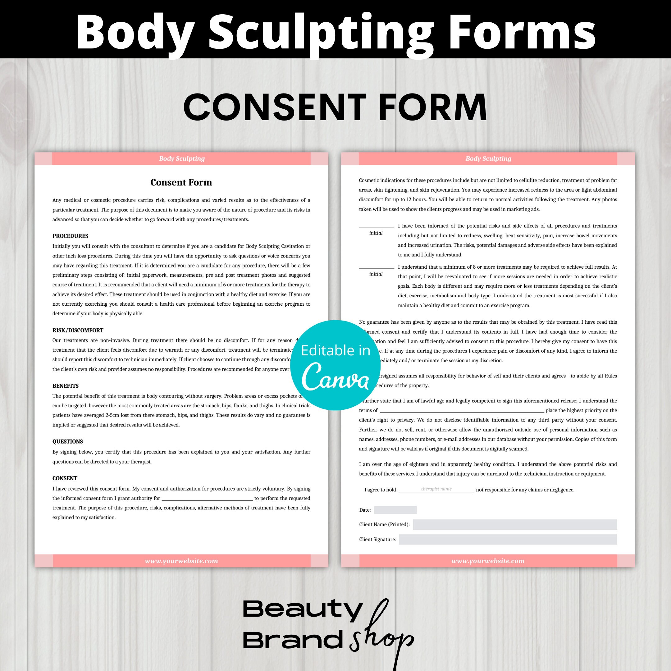 Editable Consent Form Body Sculpting Forms Body Contouring - Etsy Canada