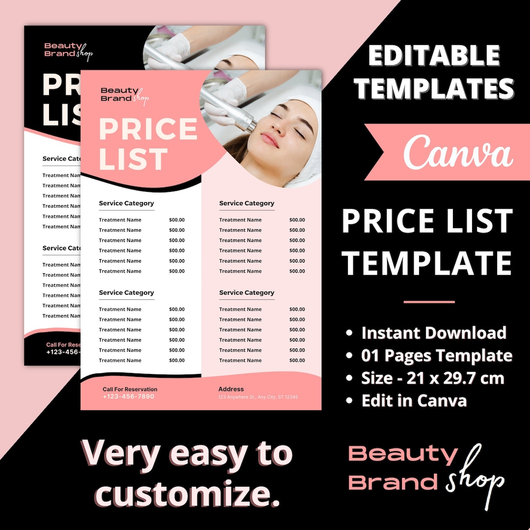 Editable Price List Template, Estheticians Beauty Spa Salons Price List ...