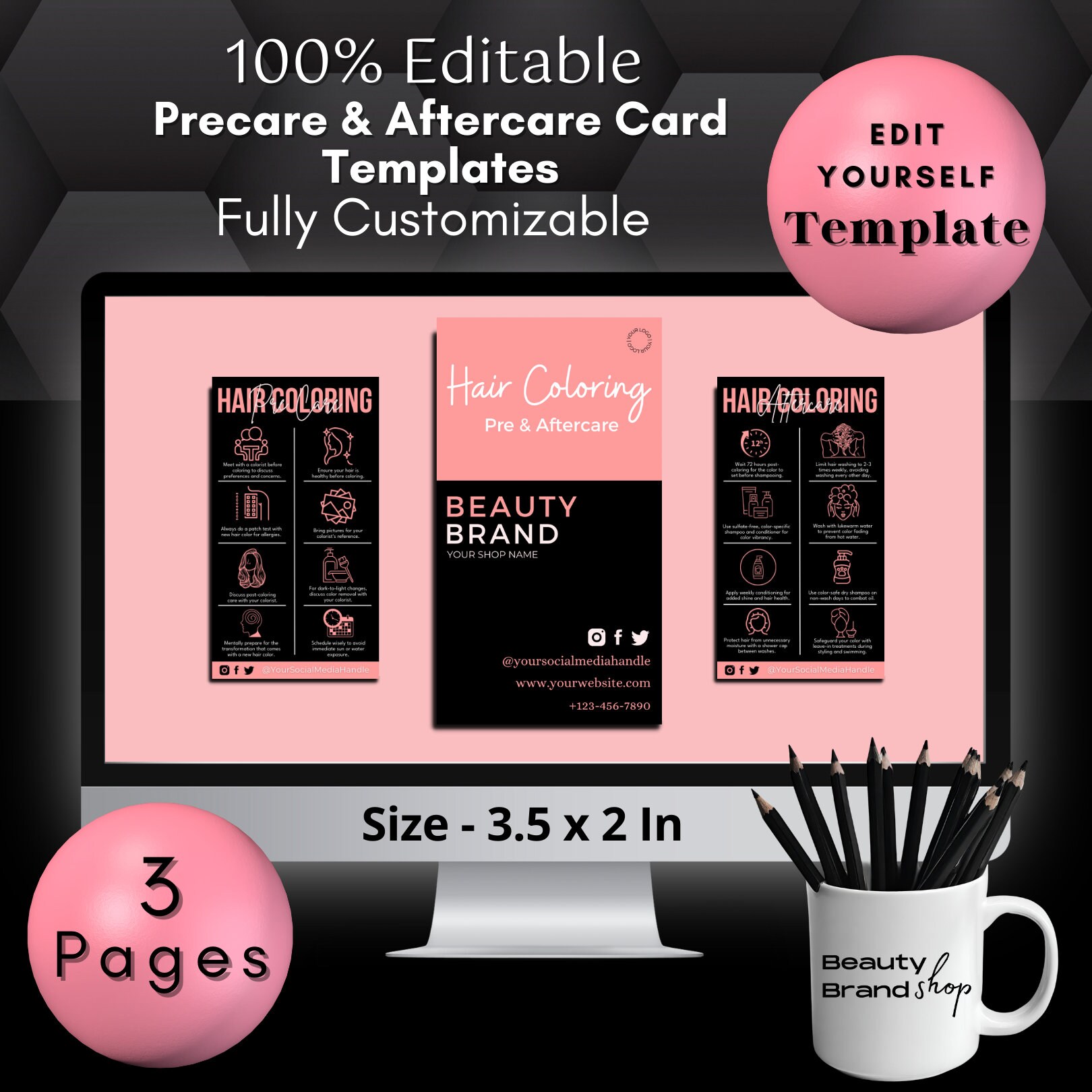 Editable Colored Hair Care Card Template Dyed Hair Aftercare - Etsy