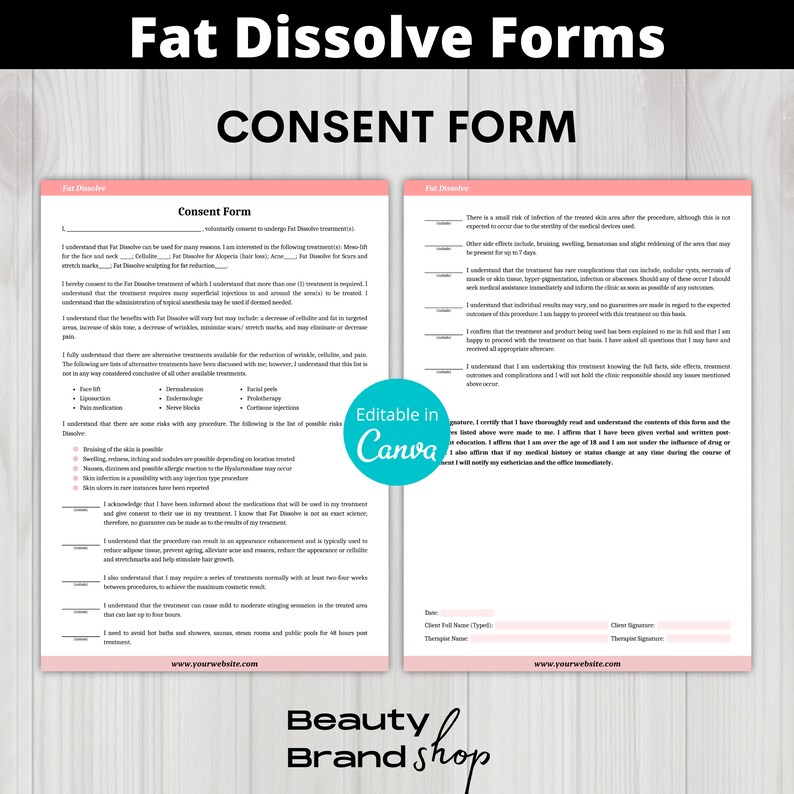 Consent Form Editable Fat Dissolving Forms Fat Dissolve - Etsy UK