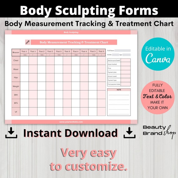 Editable Treatment Chart Body Sculpting Forms Body - Etsy